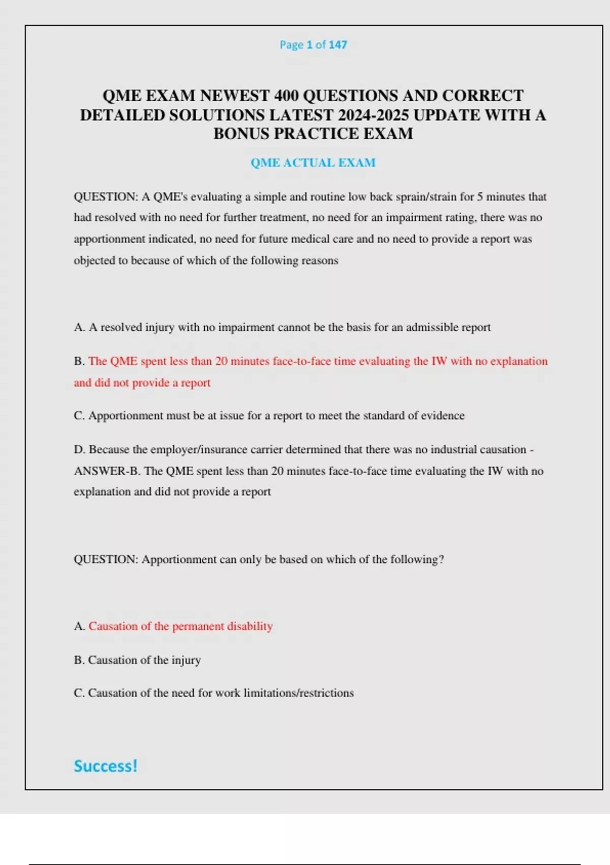 QME EXAM NEWEST 400 QUESTIONS AND CORRECT DETAILED SOLUTIONS LATEST ...