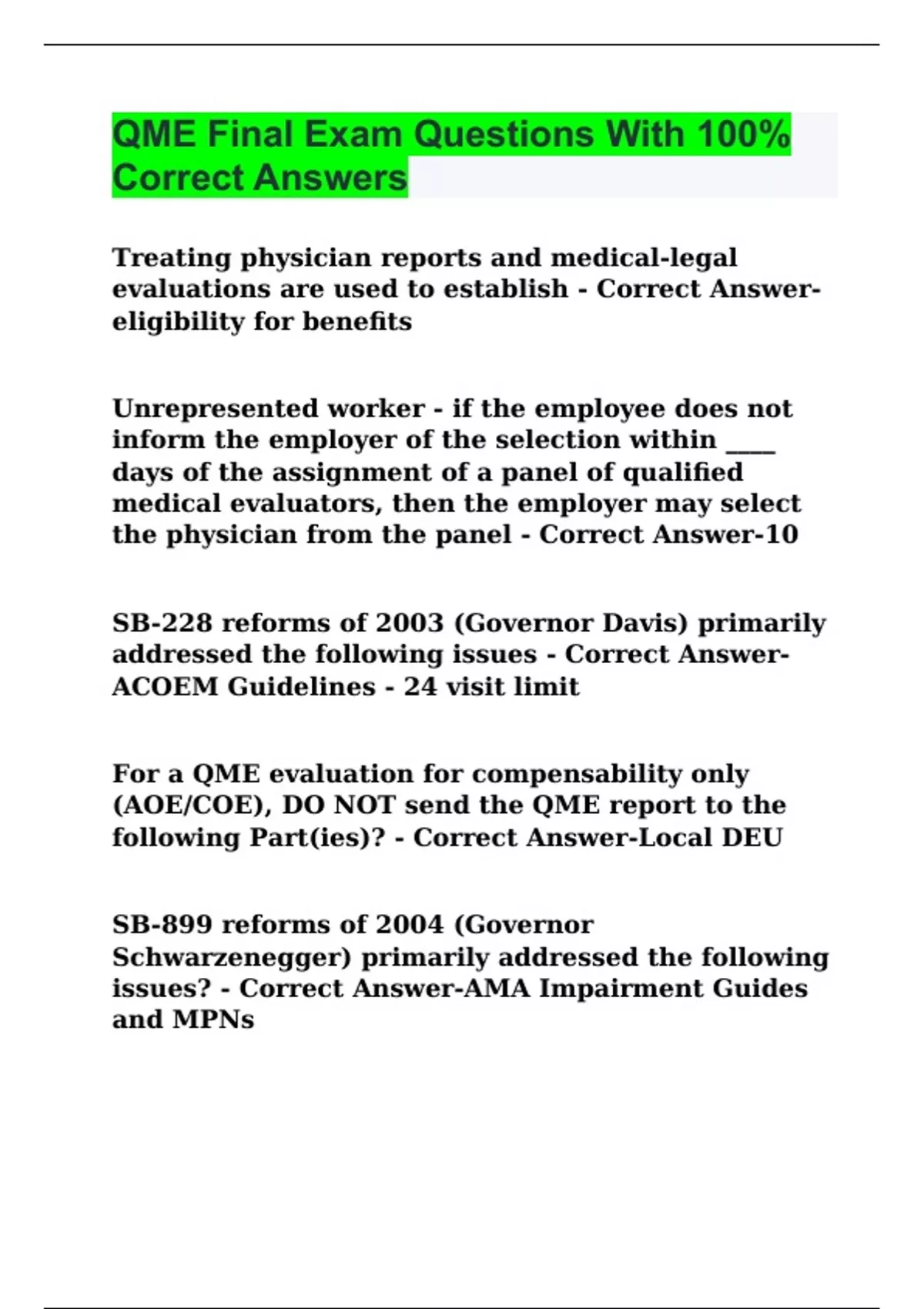 QME Final Exam Questions With 100% Correct Answers 2024 - QME - Stuvia US