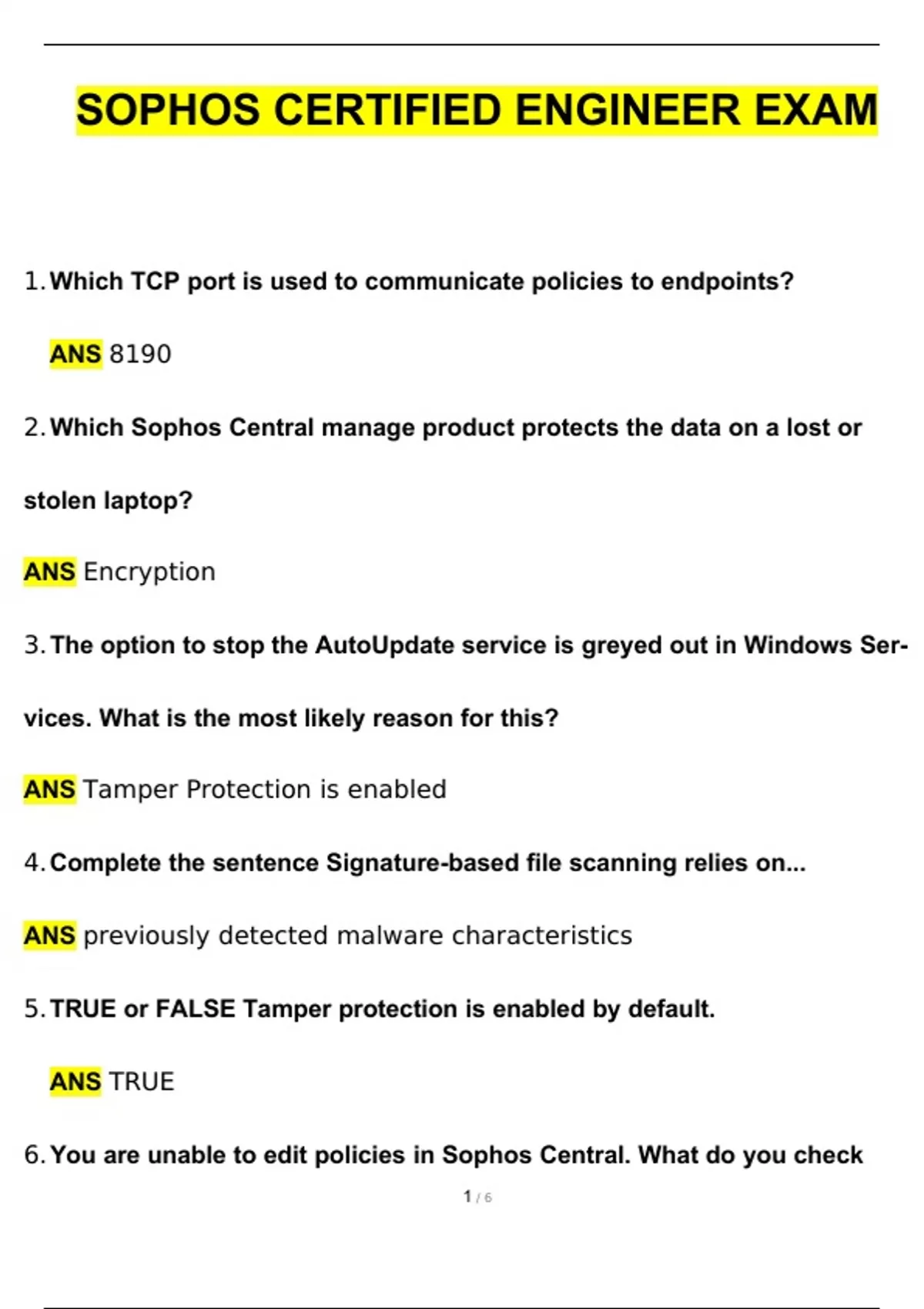 SOPHOS CERTIFIED ENGINEER EXA Questions and Answers (2024 / 2025 ...