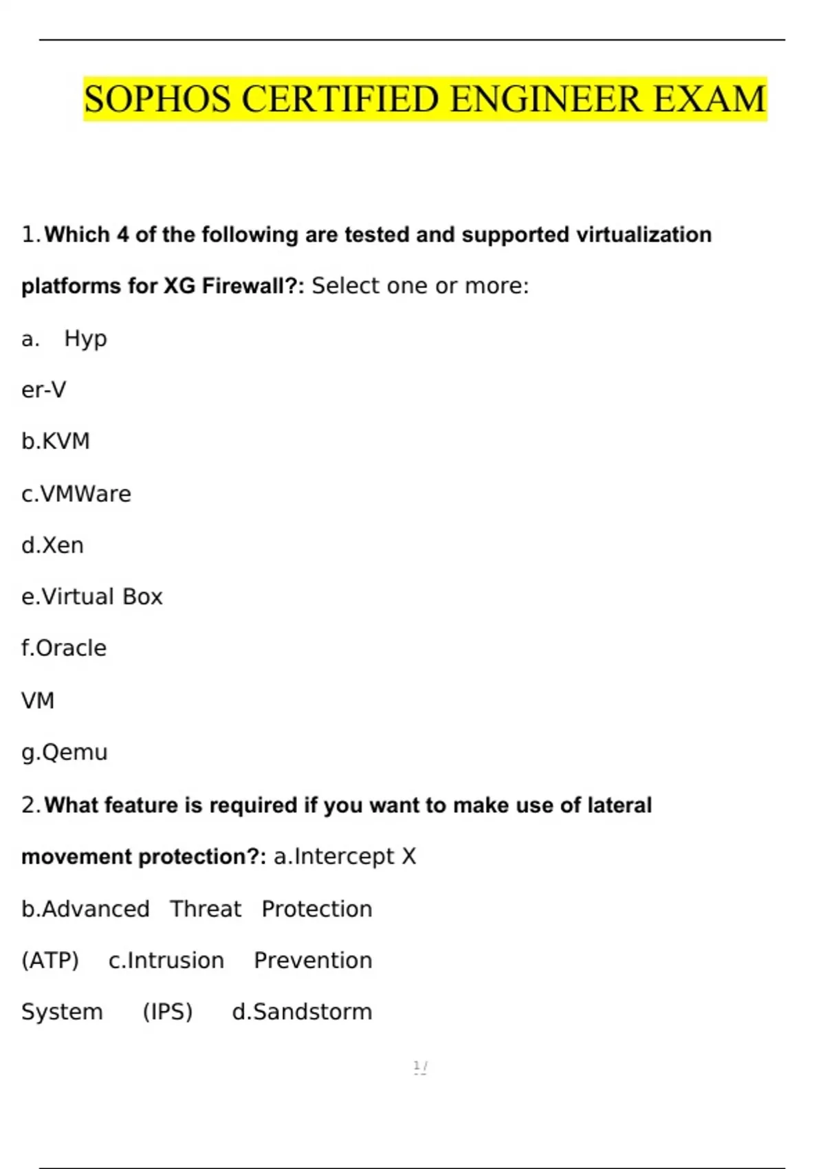 SOPHOS CERTIFIED ENGINEER EXAM 2024/2025 | Questions and Verified ...