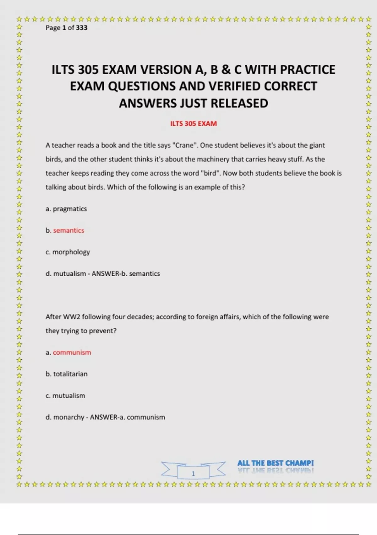 ILTS 305 EXAM VERSION A, B & C WITH PRACTICE EXAM QUESTIONS AND ...