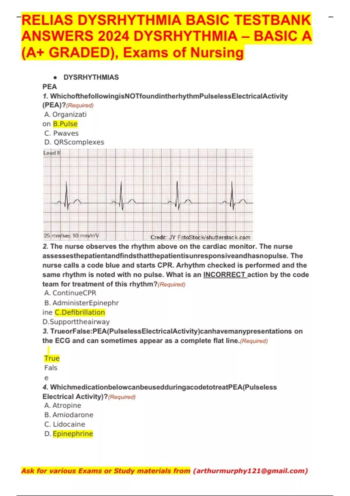 RELIAS DYSRHYTHMIA BASIC TESTBANK ANSWERS 2024 DYSRHYTHMIA – BASIC A ...