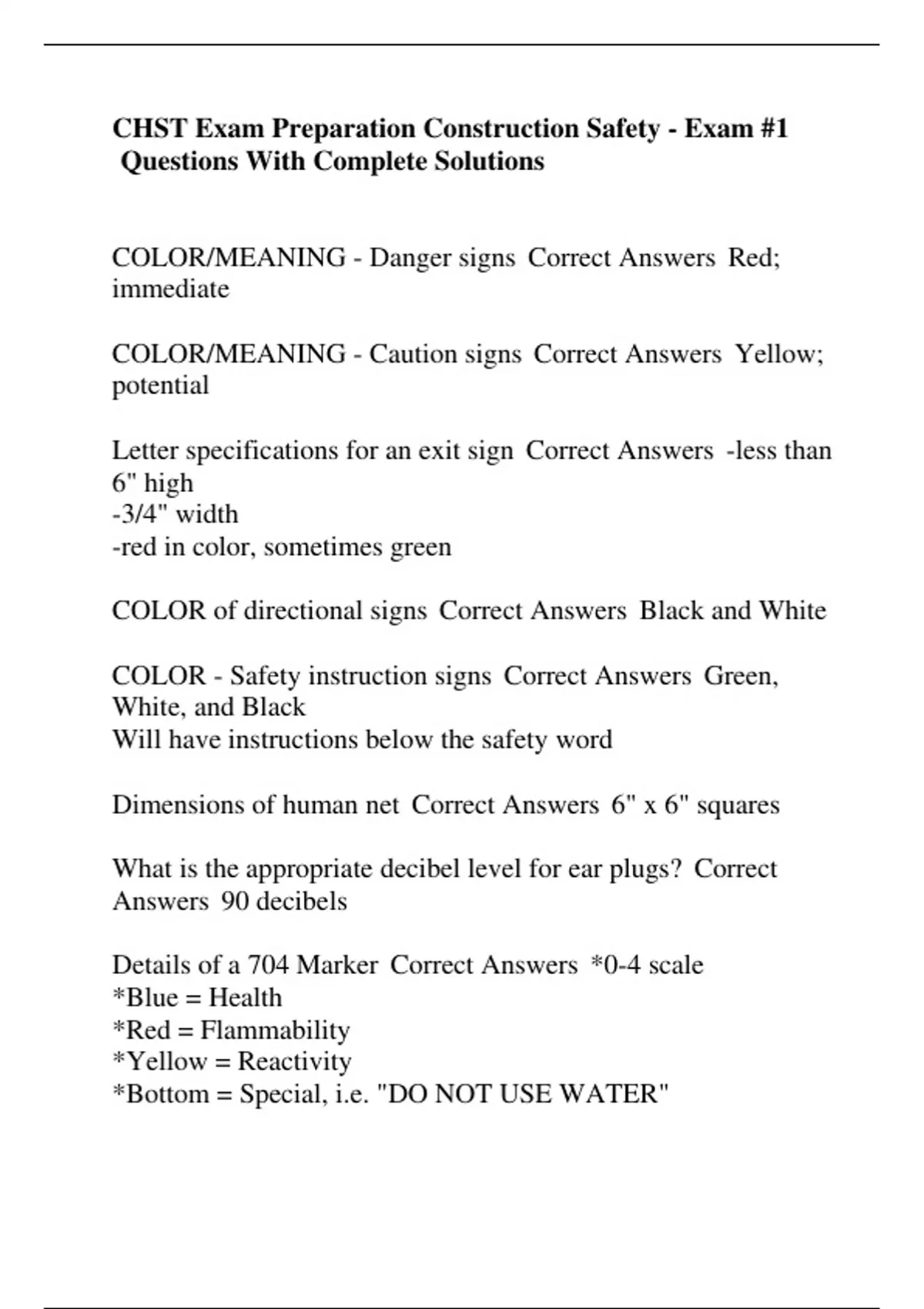 CHST Exam Preparation Construction Safety - Exam #1 hhQuestions With ...