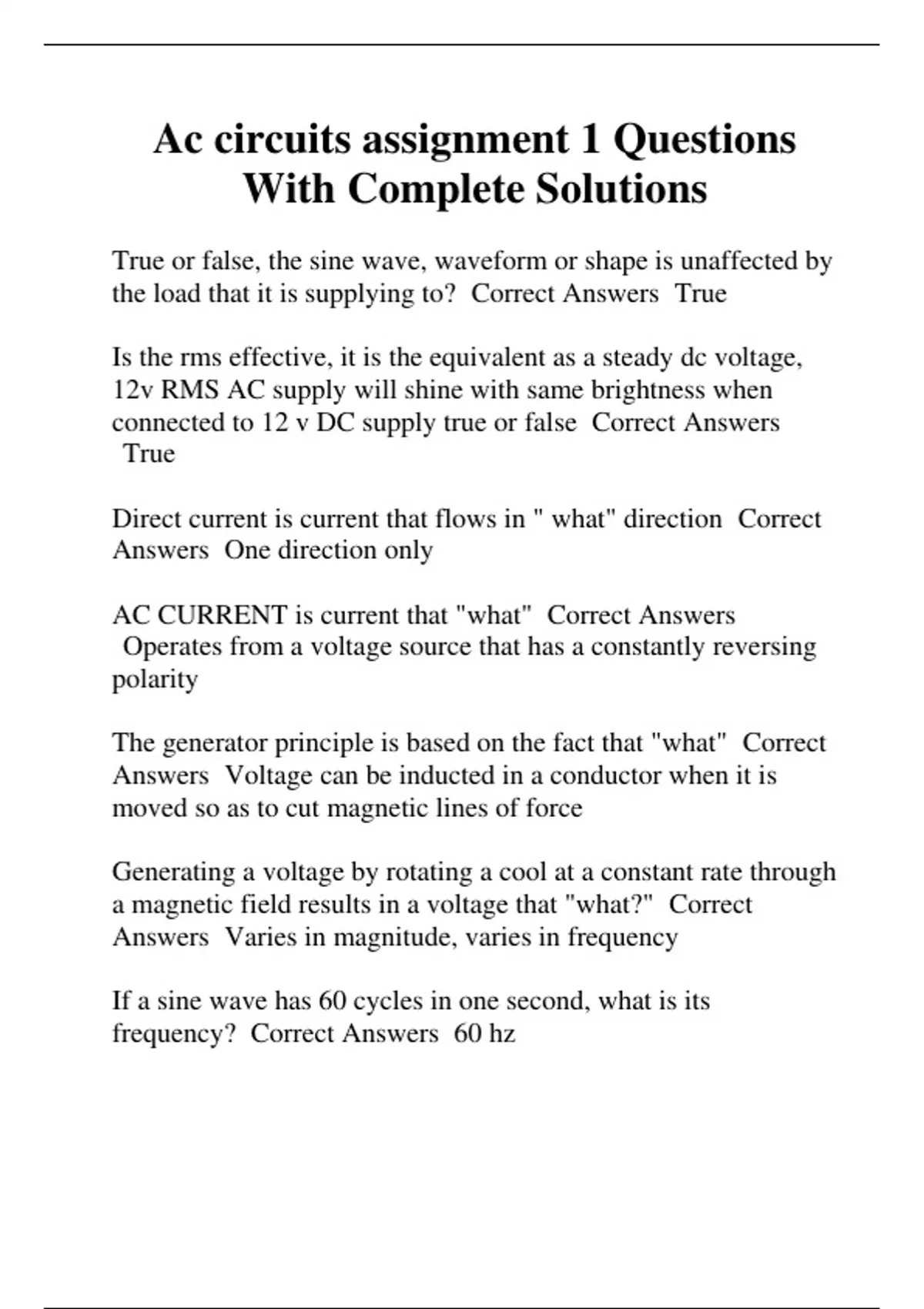 Ac circuits assignment 1 Questions With Complete Solutions - Ac ...