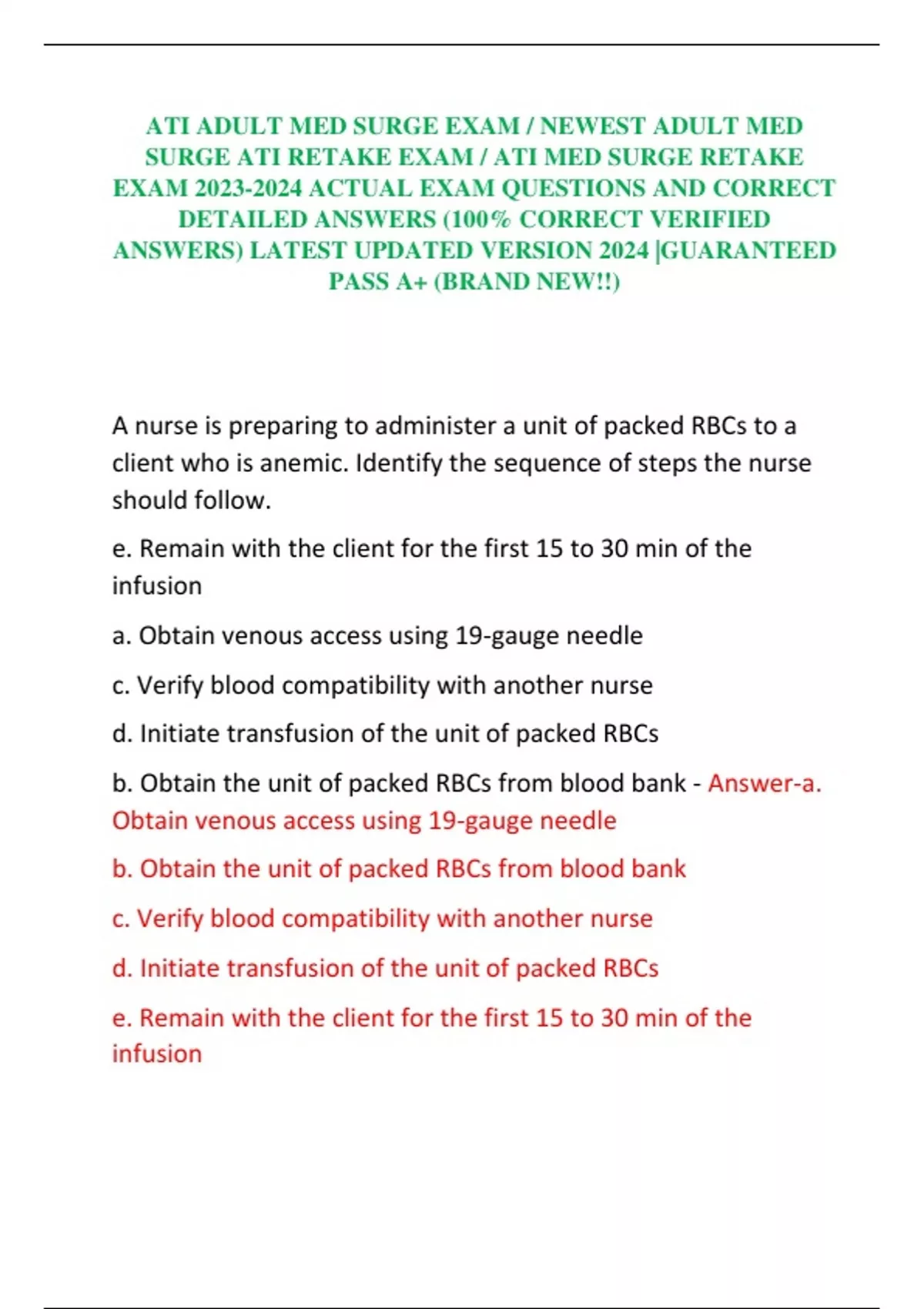 ATI ADULT MED SURGE EXAM / NEWEST ADULT MED SURGE ATI RETAKE EXAM / ATI ...