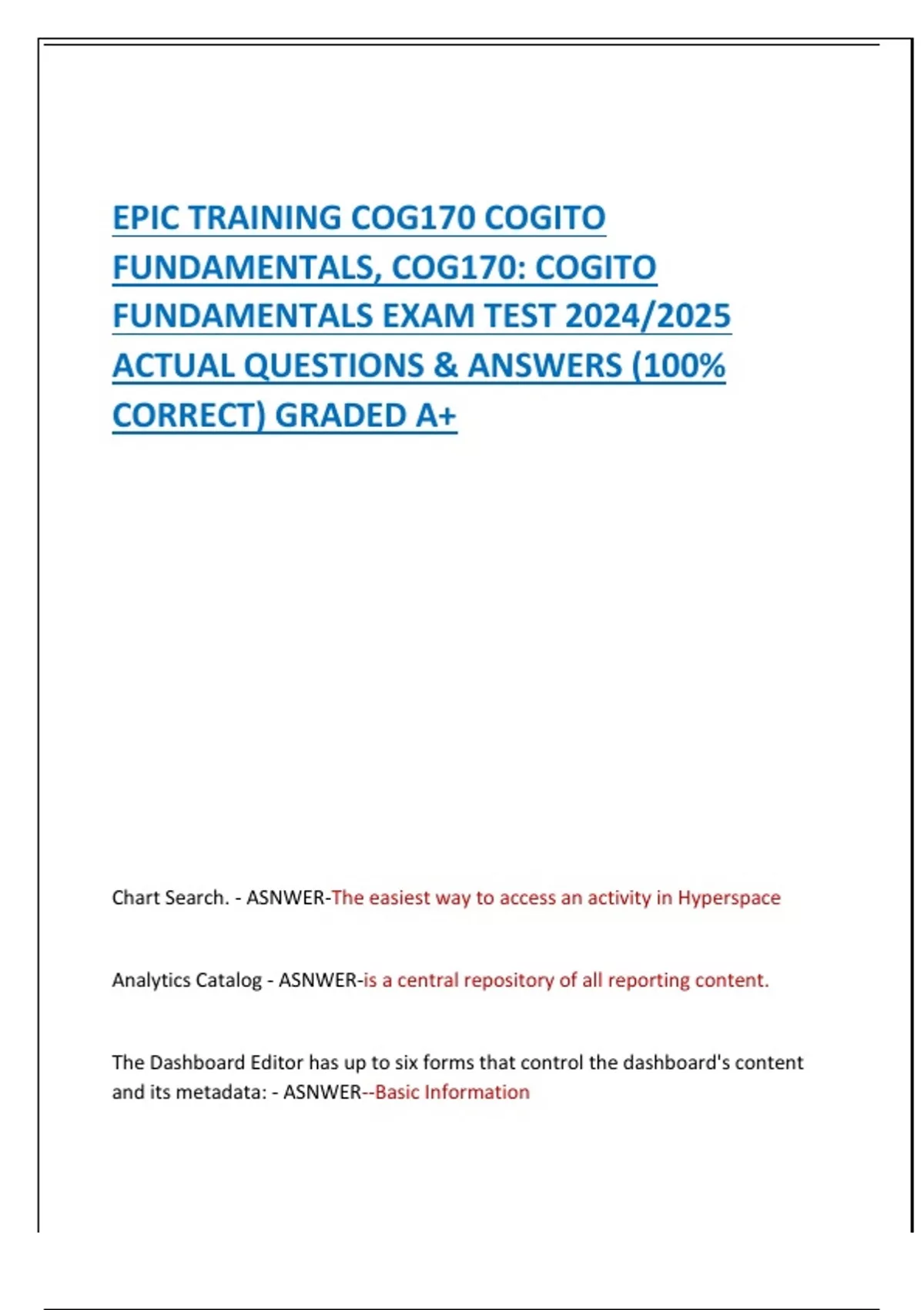 EPIC TRAINING COG170 COGITO FUNDAMENTALS, COG170: COGITO FUNDAMENTALS ...