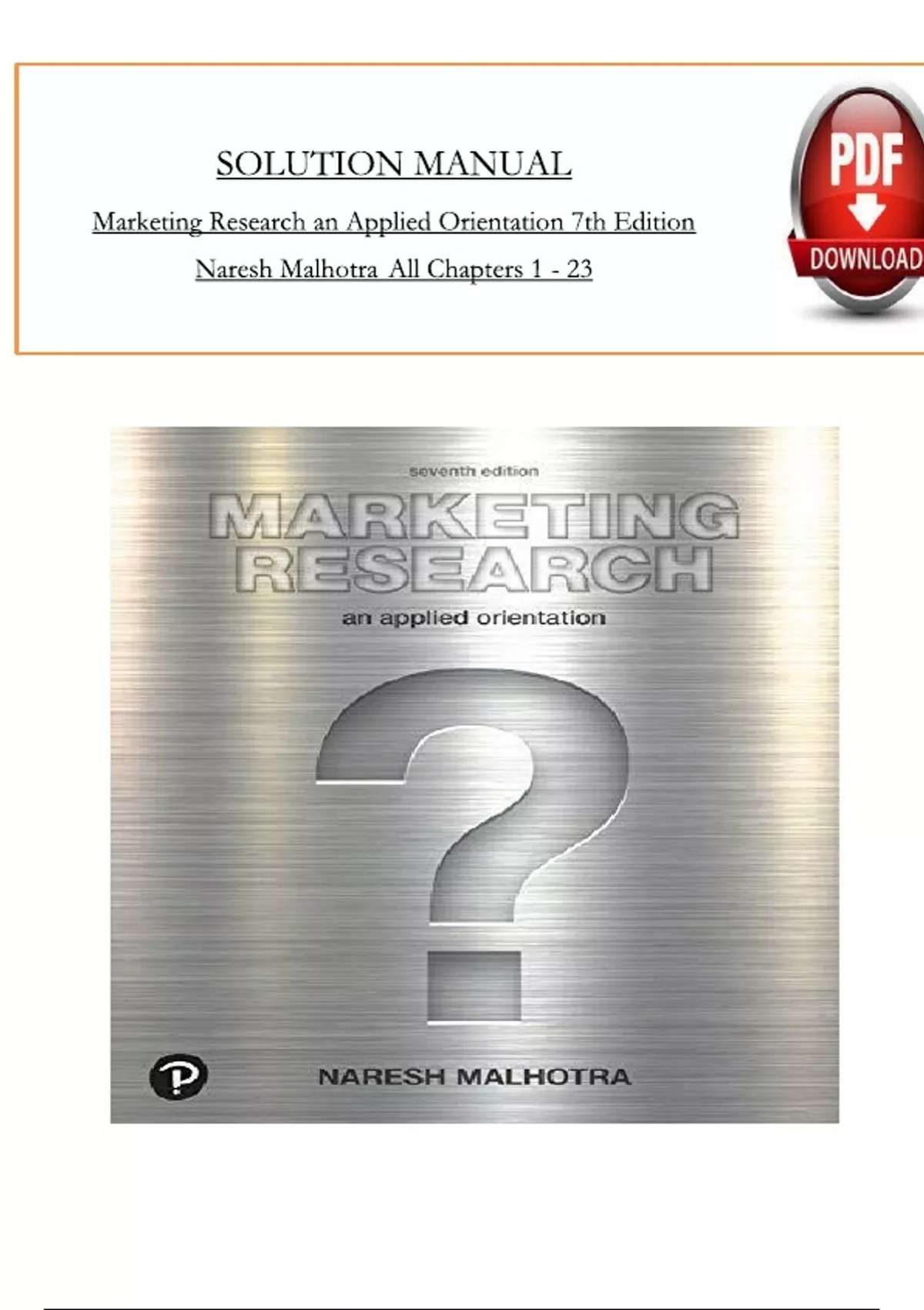 Solution Manual For Marketing Research: An Applied Orientation 7th ...