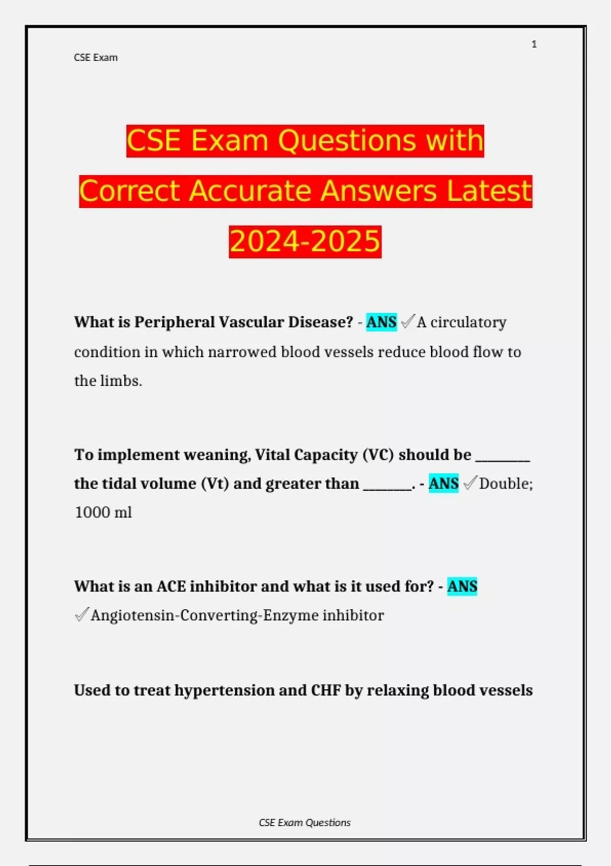 CSE Exam Questions with Correct Accurate Answers Latest - CSE - Stuvia US