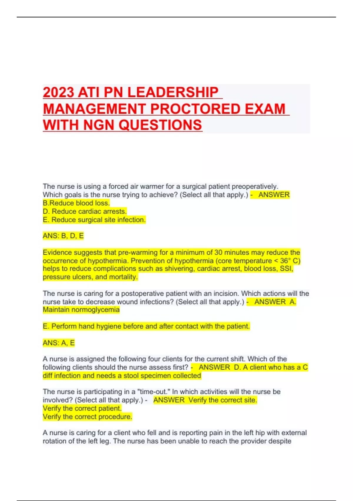 2023 ATI PN LEADERSHIP MANAGEMENT PROCTORED EXAM WITH NGN QUESTIONS ...
