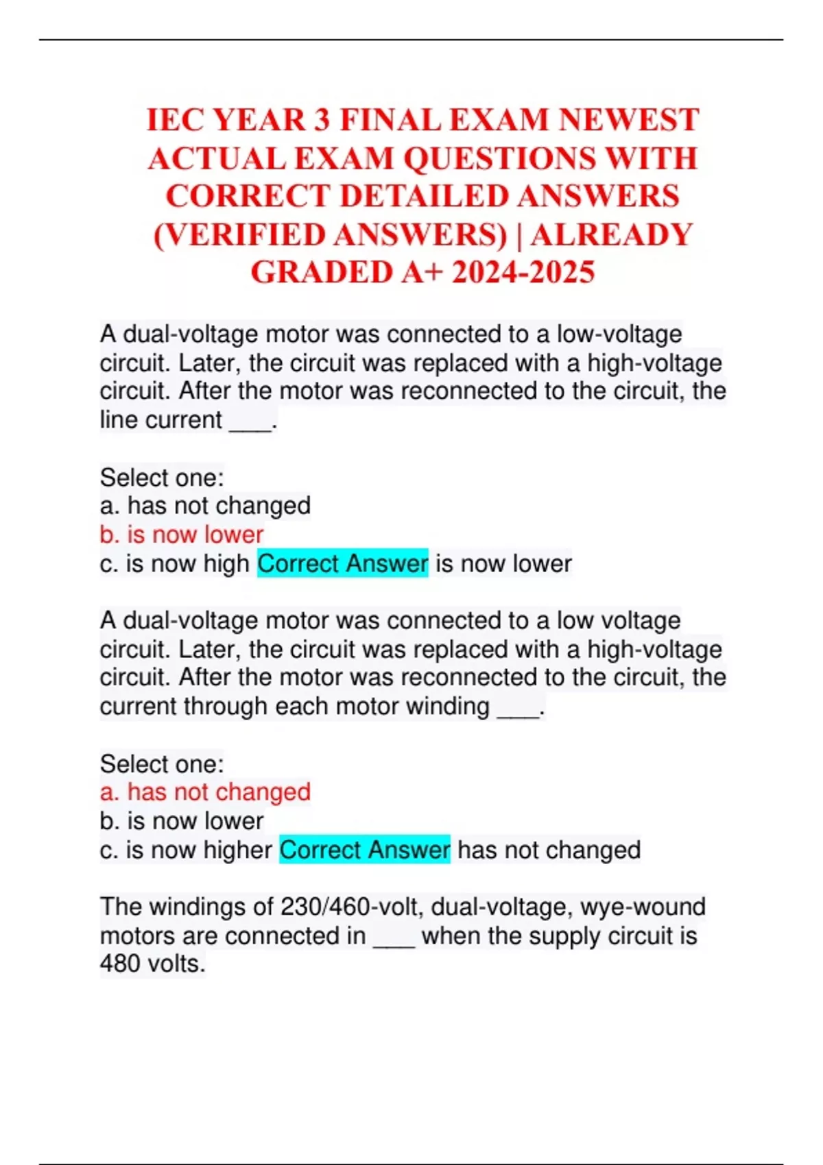 IEC YEAR 3 FINAL EXAM NEWEST ACTUAL EXAM QUESTIONS WITH CORRECT ...