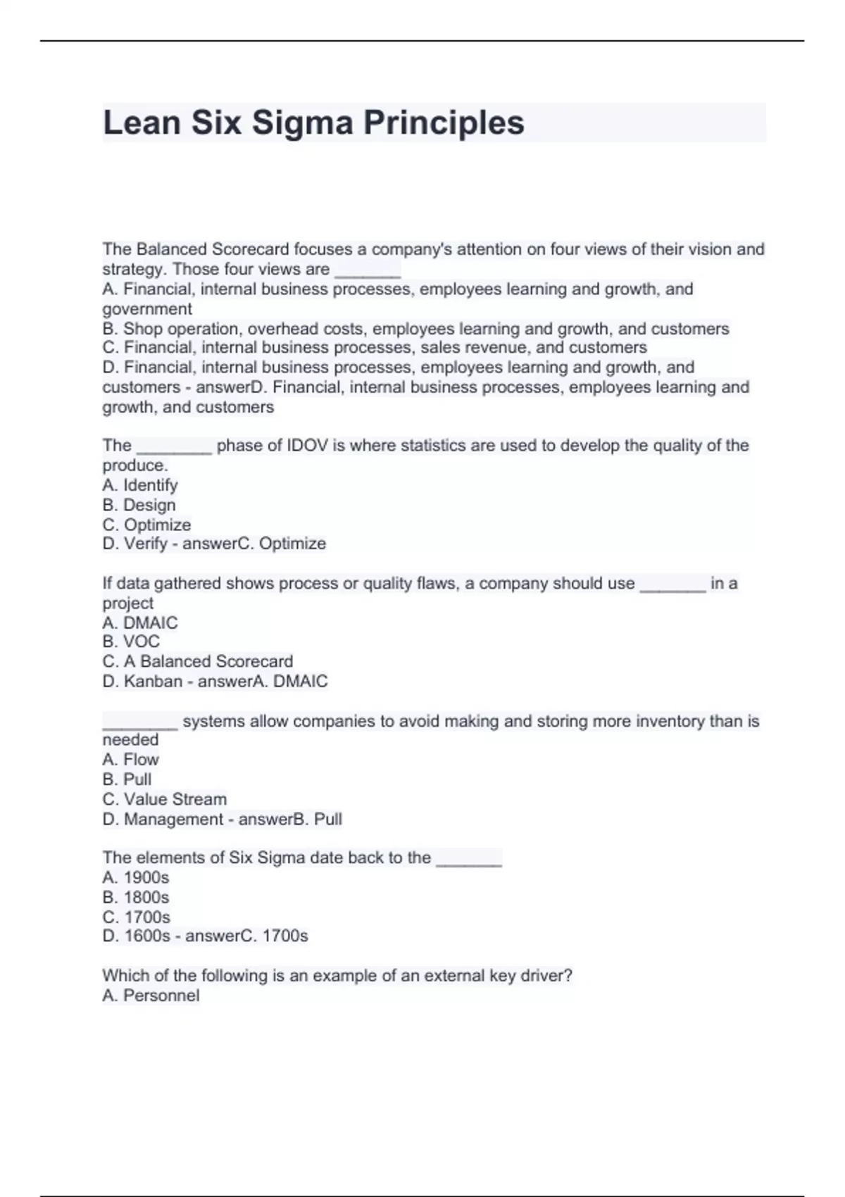 Lean Six Sigma Principles Questions with Solutions - Lean Six Sigma ...