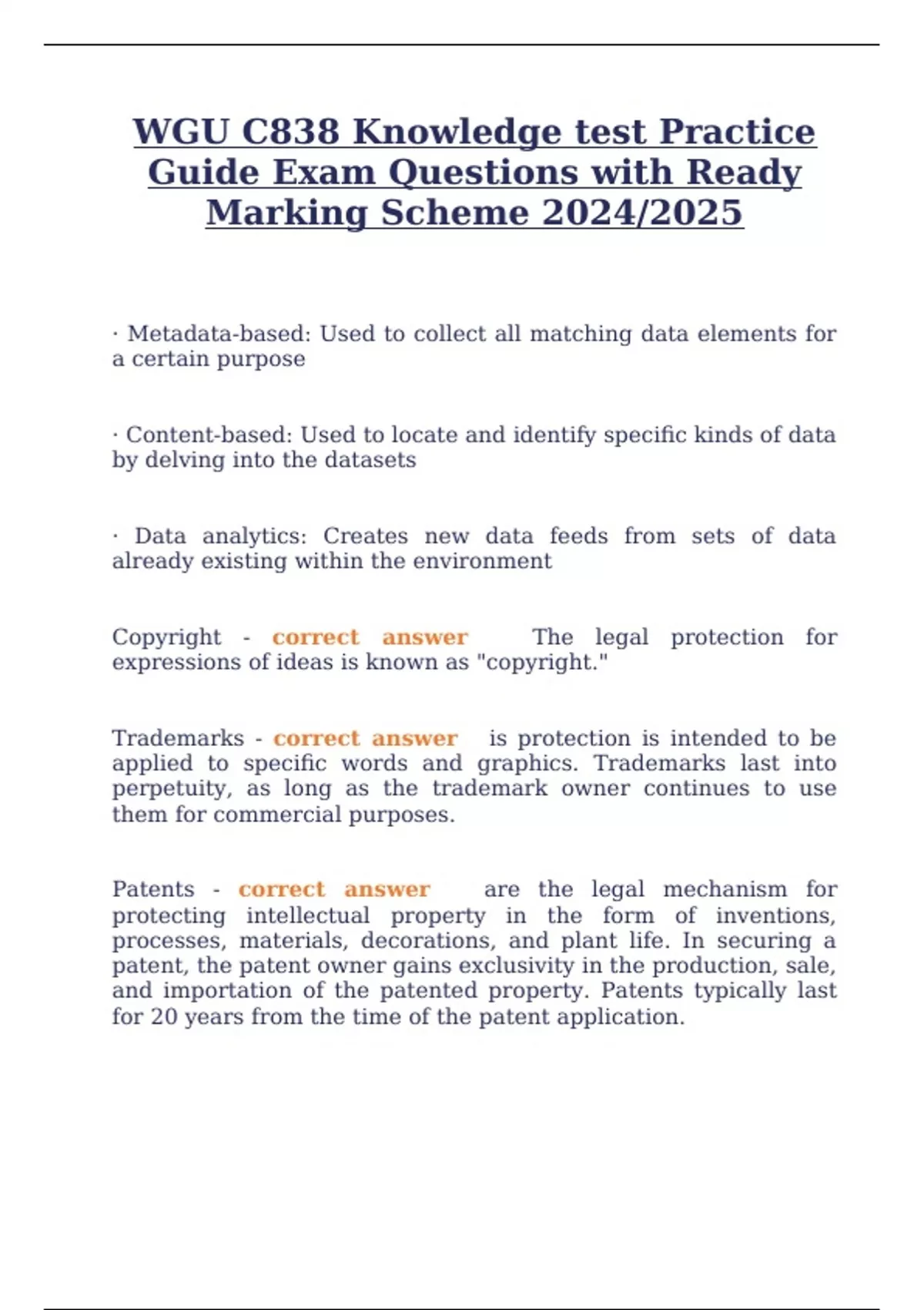 WGU C838 Knowledge test Practice Guide Exam Questions with Ready ...