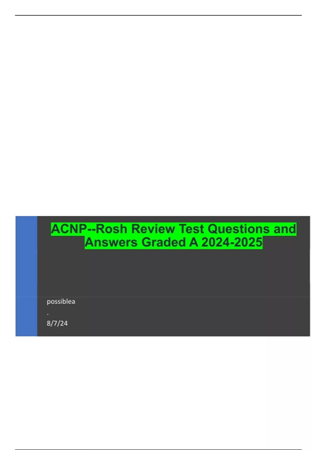 ACNP--Rosh Review Test Questions and Answers Graded A - ACNP. - Stuvia US