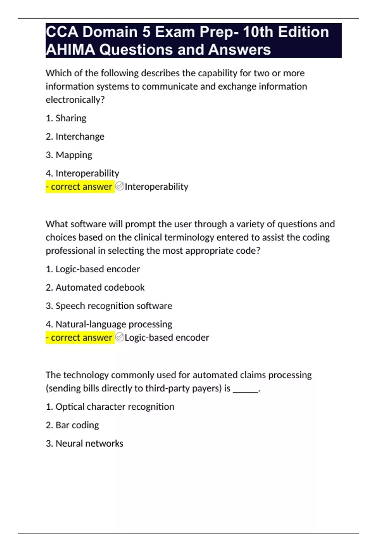 CCA Domain 5 Exam Prep- 10th Edition AHIMA Questions and Answers - CCA ...