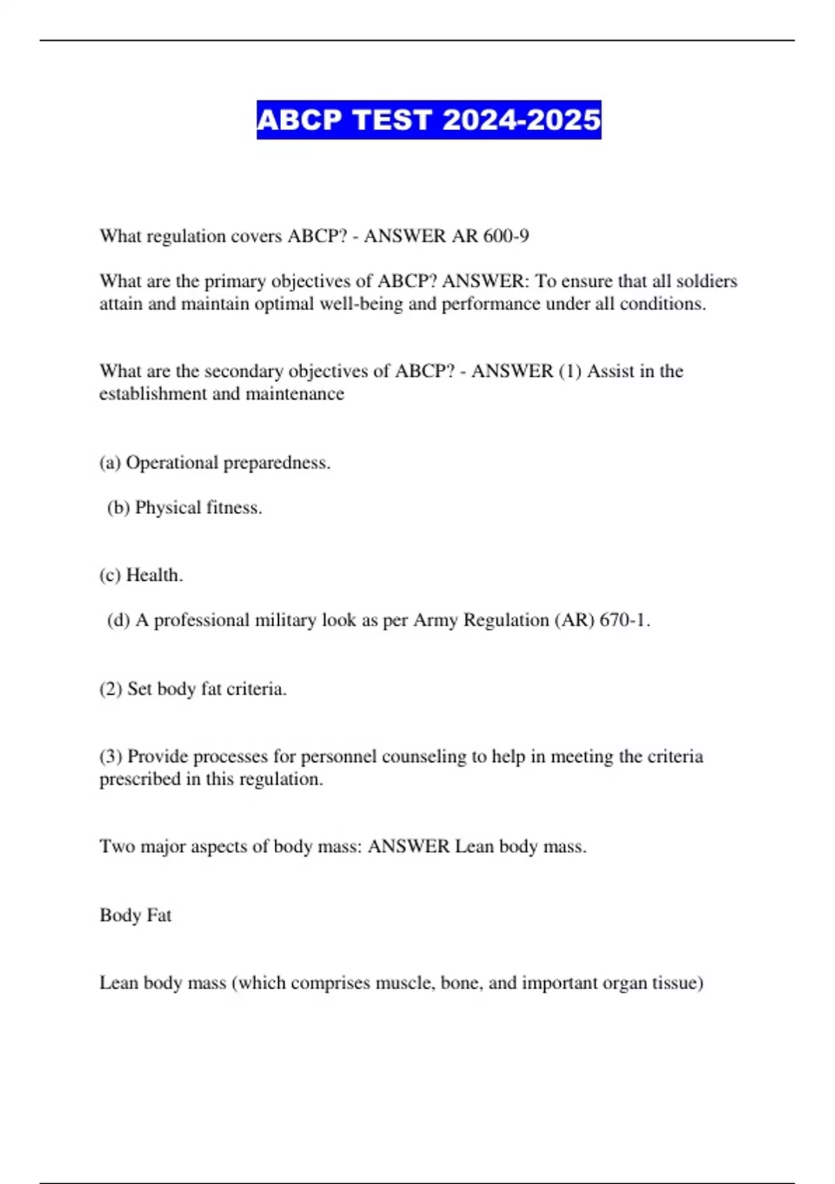 ABCP TEST - ABCP - Stuvia US