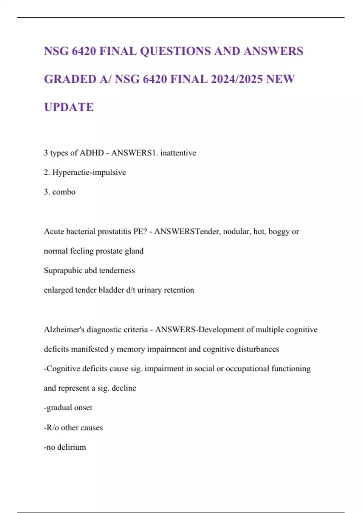 NSG 6420 FINAL QUESTIONS AND ANSWERS GRADED A/ NSG 6420 FINAL 2024/2025 ...