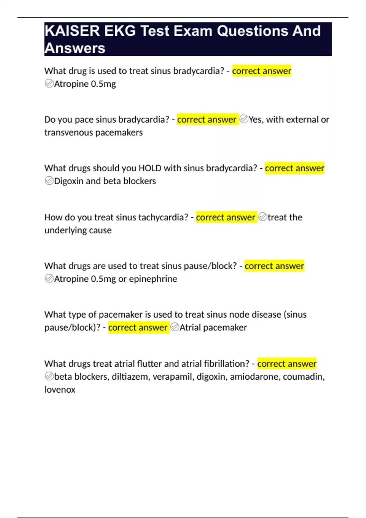KAISER EKG Test Exam Questions And Answers - KAISER - Stuvia US