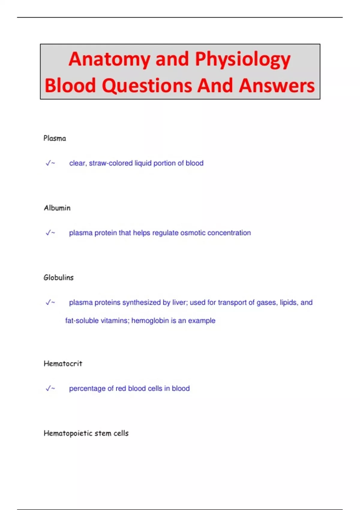 Anatomy and Physiology Blood Questions And Answers - Anatomy and ...