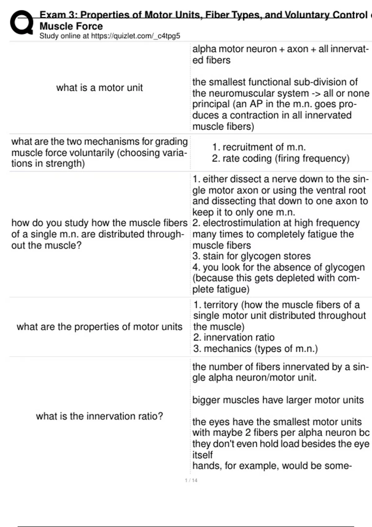 Exam 3: Properties of Motor Units, Fiber Types, and Voluntary Control ...
