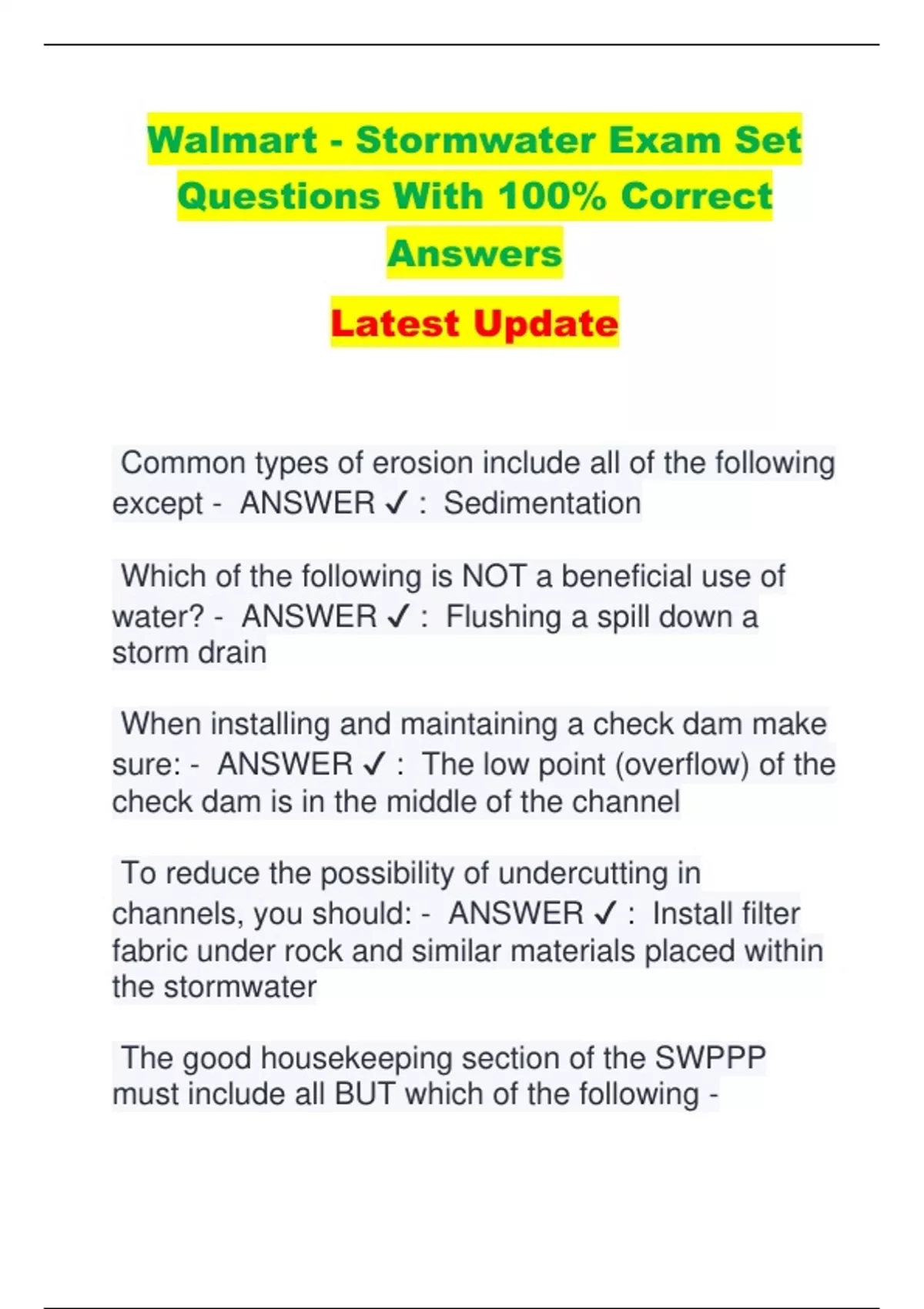 Walmart - Stormwater Exam Set Questions With 100% Correct Answers ...