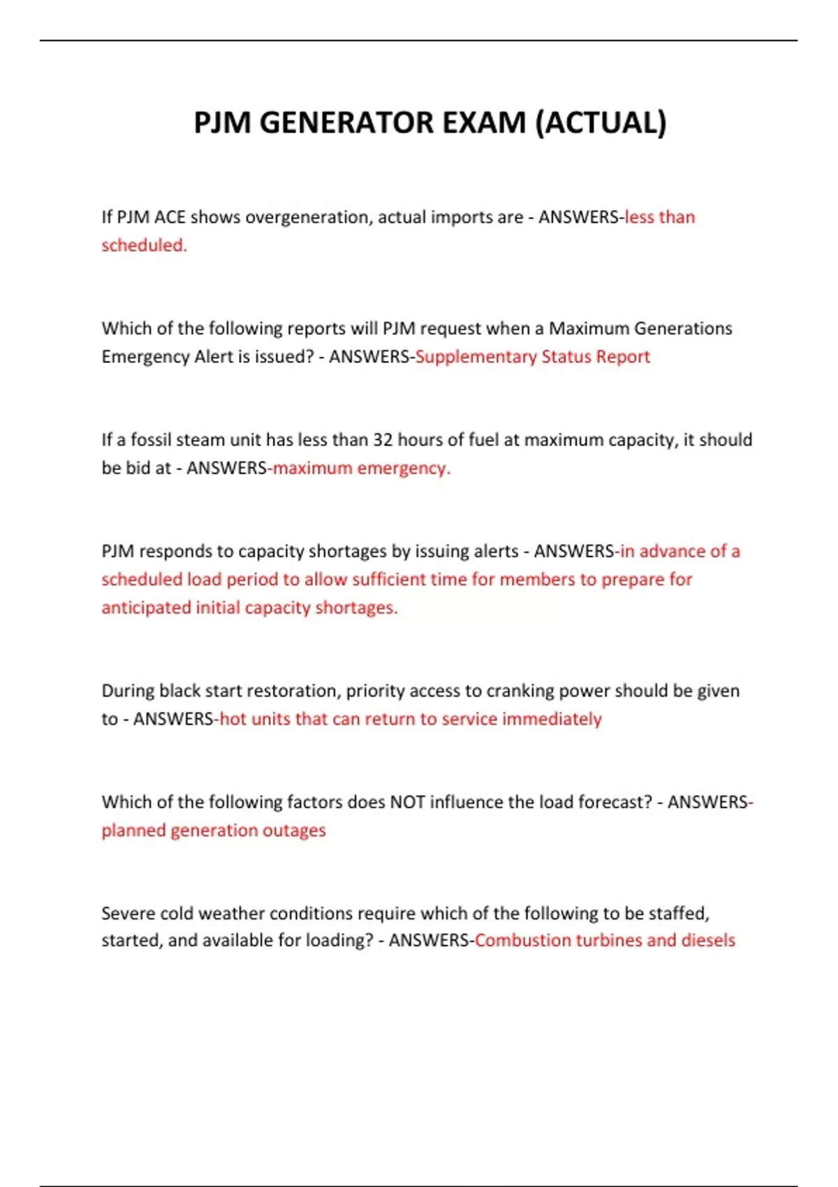 PJM GENERATOR EXAM (ACTUAL) 2024 QUESTIONS AND ANSWERS - PJM GENERATOR ...