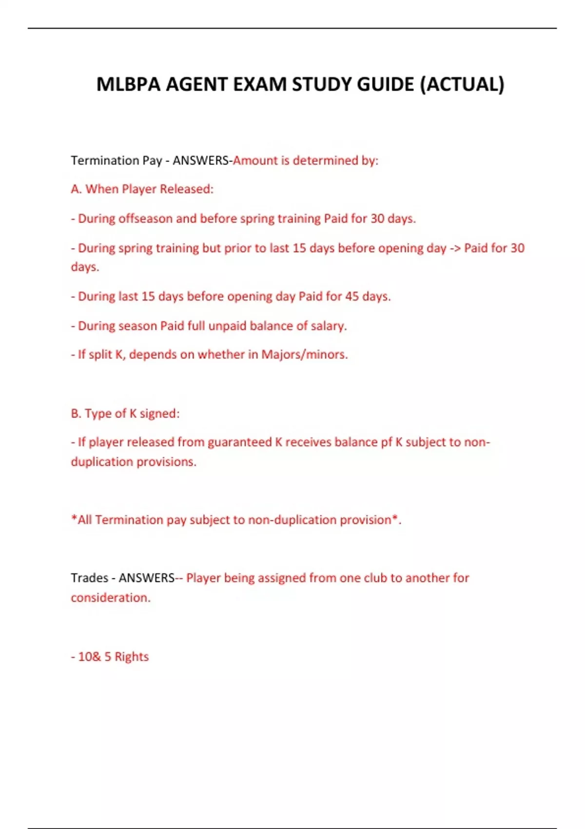 MLBPA AGENT EXAM STUDY GUIDE (ACTUAL) 2024 QUESTIONS AND ANSWERS ...