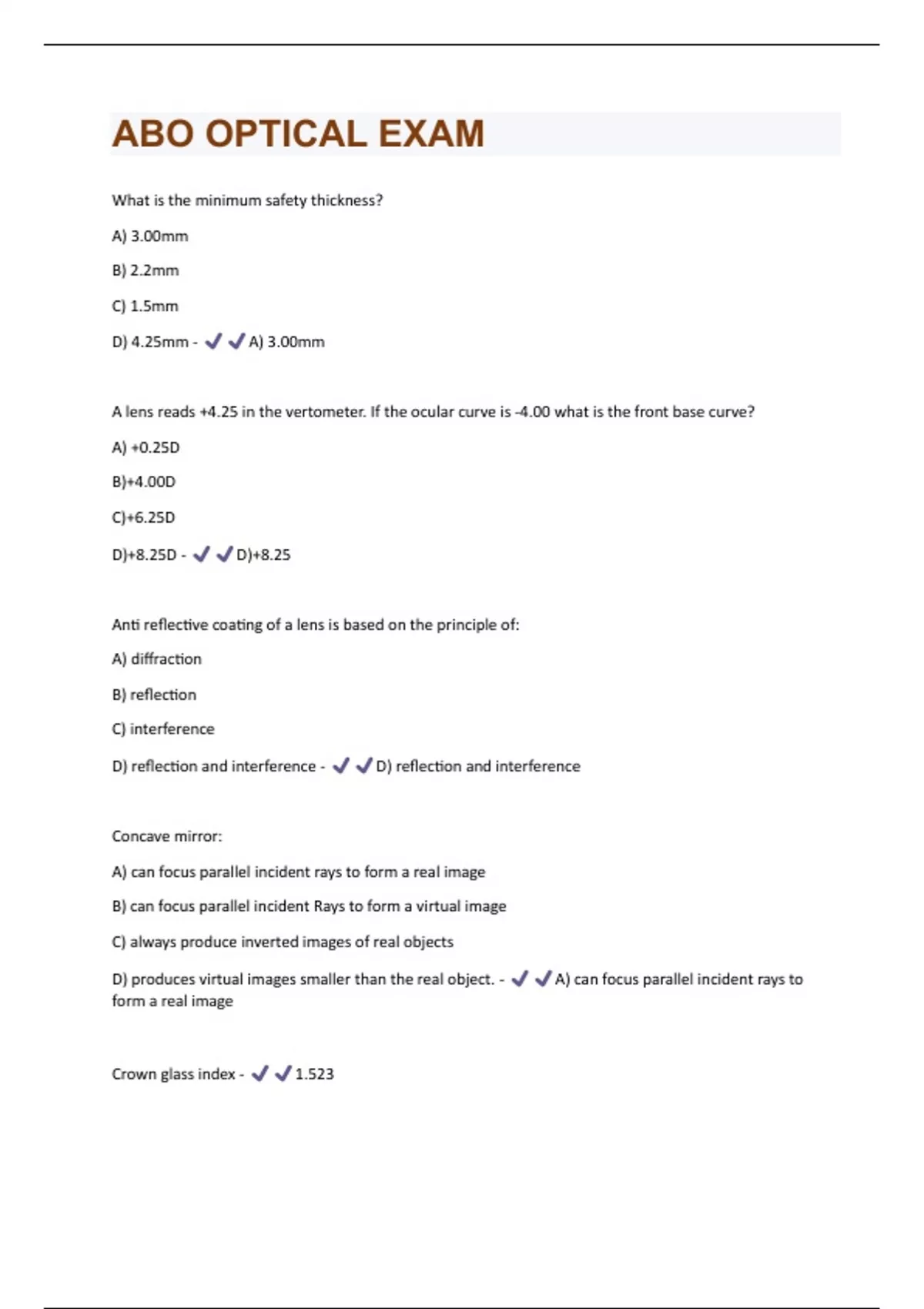 ABO OPTICAL EXAM 2024/2025 WITH 100% ACCURATE SOLUTIONS - ABO OPTICAL ...