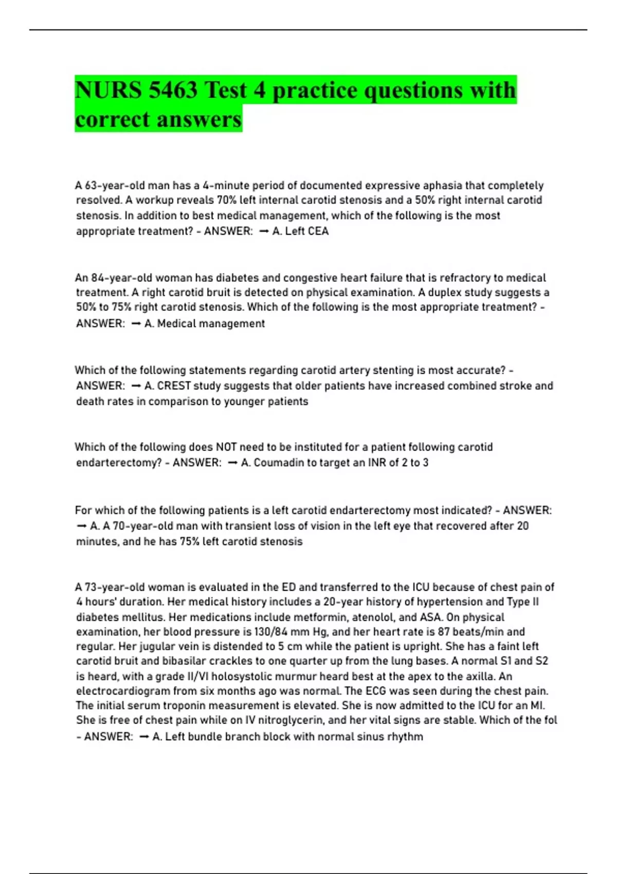 NURS 5463 Test 4 practice questions with correct answers - NURS 5463 ...