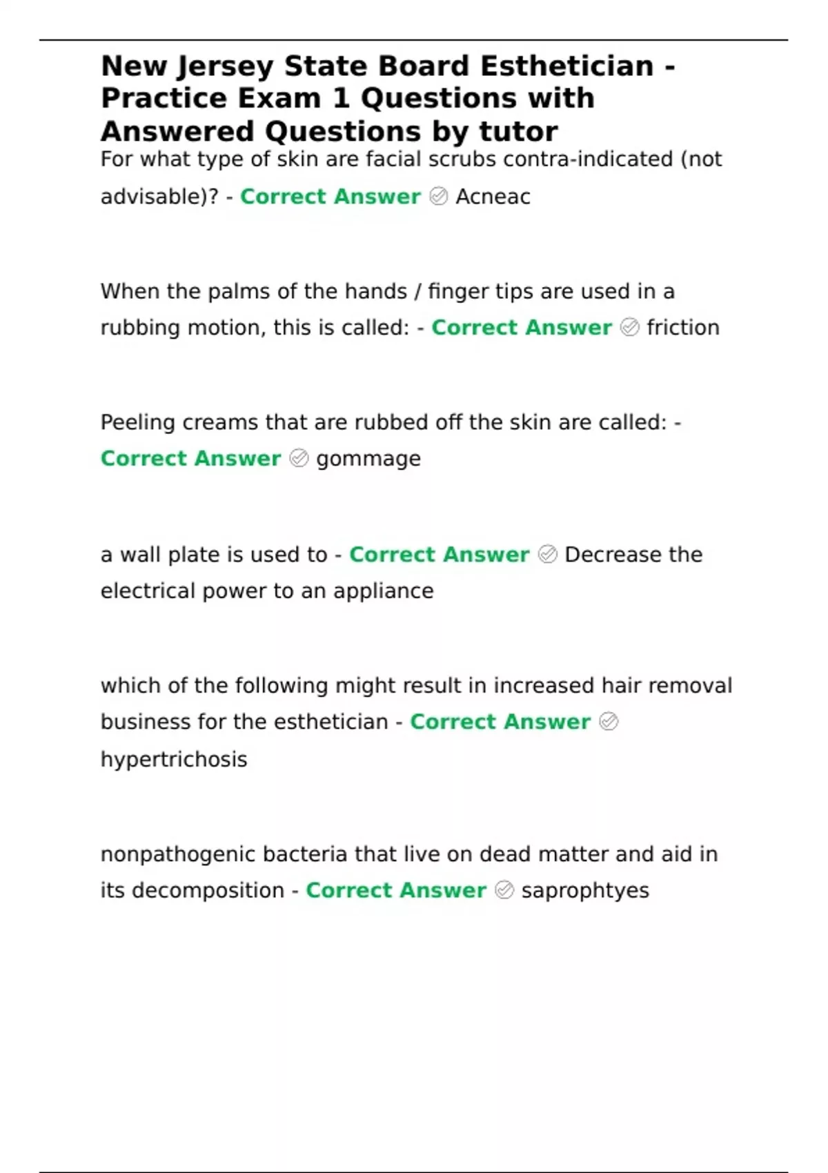 New Jersey State Board Esthetician - Practice Exam 1 Questions with ...