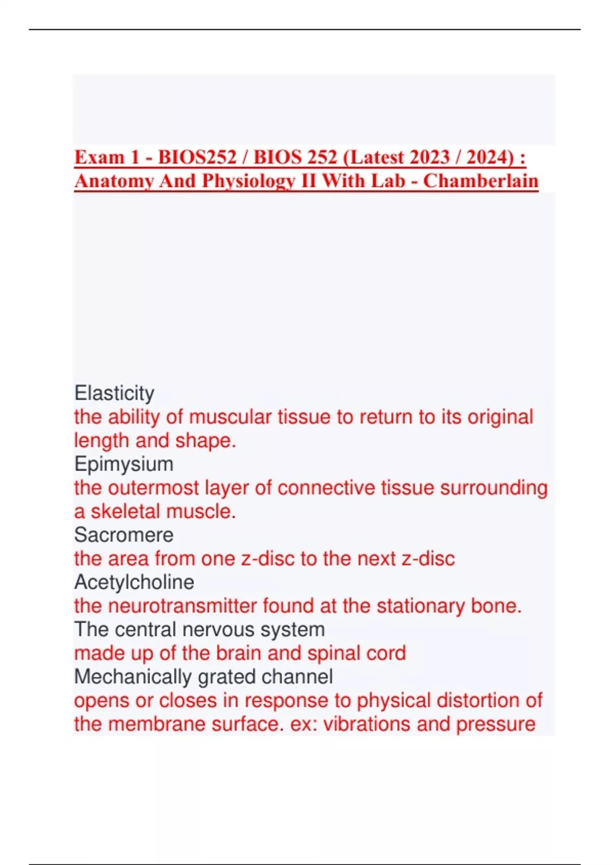 Exam 1 - BIOS252 / BIOS 252 (Latest 2023 / 2024) : Anatomy And ...