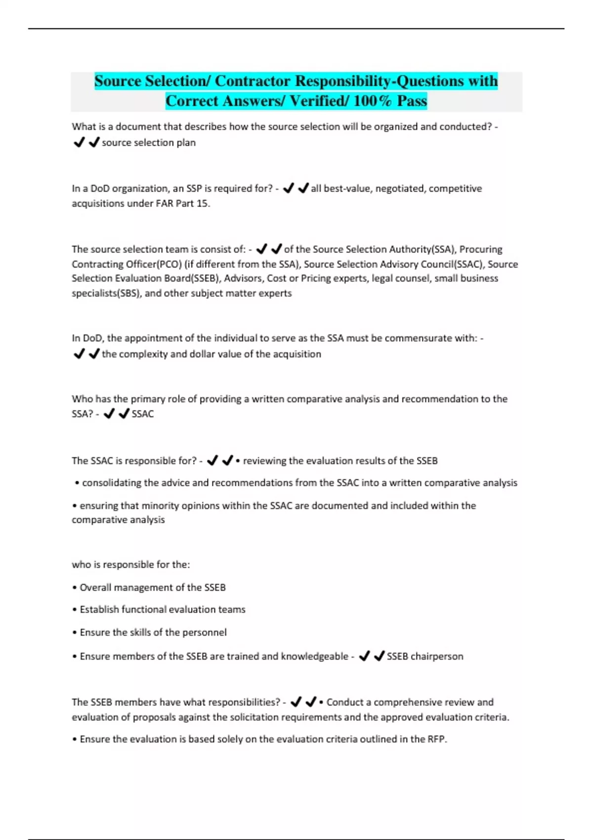 Source Selection/ Contractor Responsibility-Questions with Correct ...