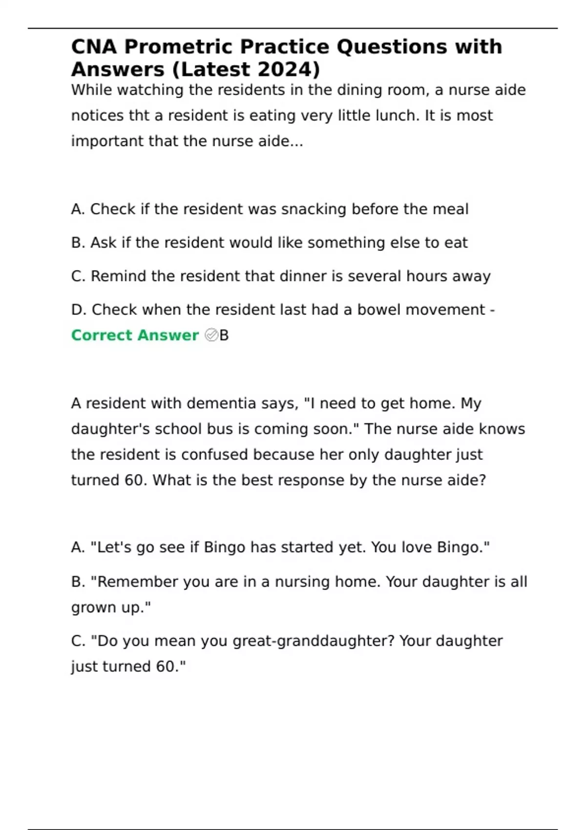 CNA Prometric Practice Questions with Answers (Latest 2024) - CNA ...