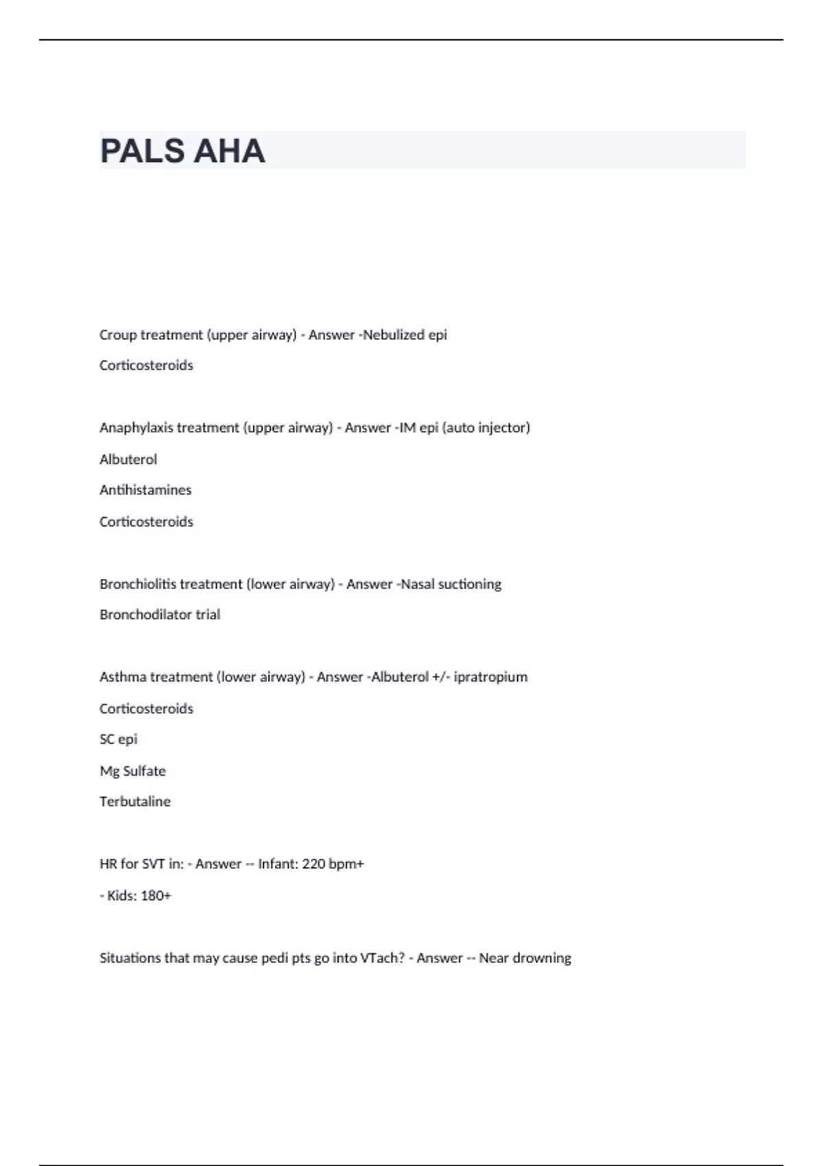 PALS AHA Exam Questions with Correct Answers - AHA PALS - Stuvia US