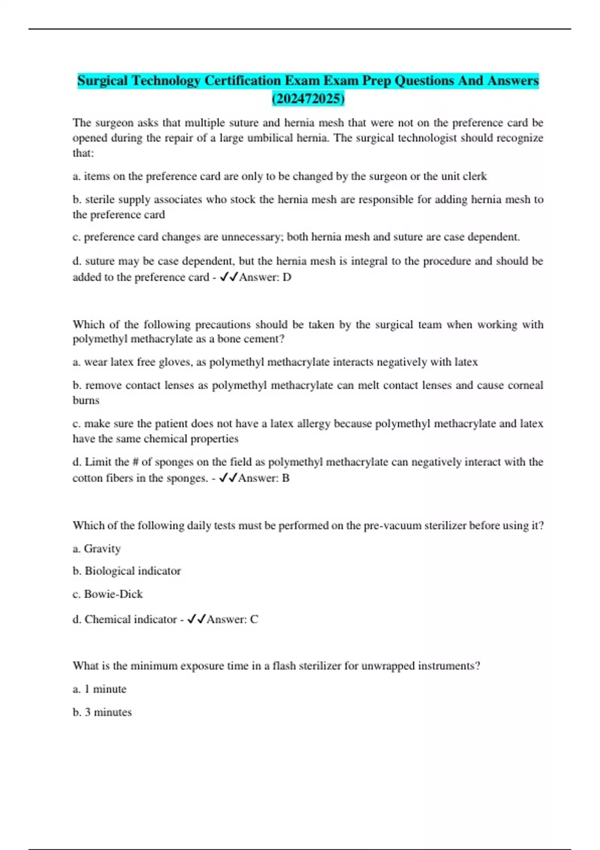 Surgical Tech Practice Exam Exam Prep Questions And Answers ...