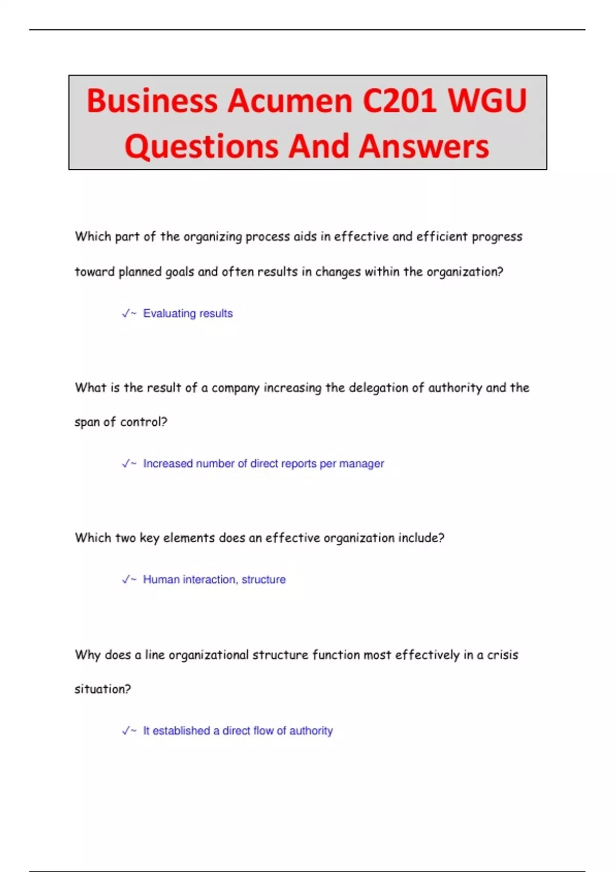 WGU C201 BUSINESS ACUMEN OBJECTIVE ASSESSMENT Questions And Answers ...