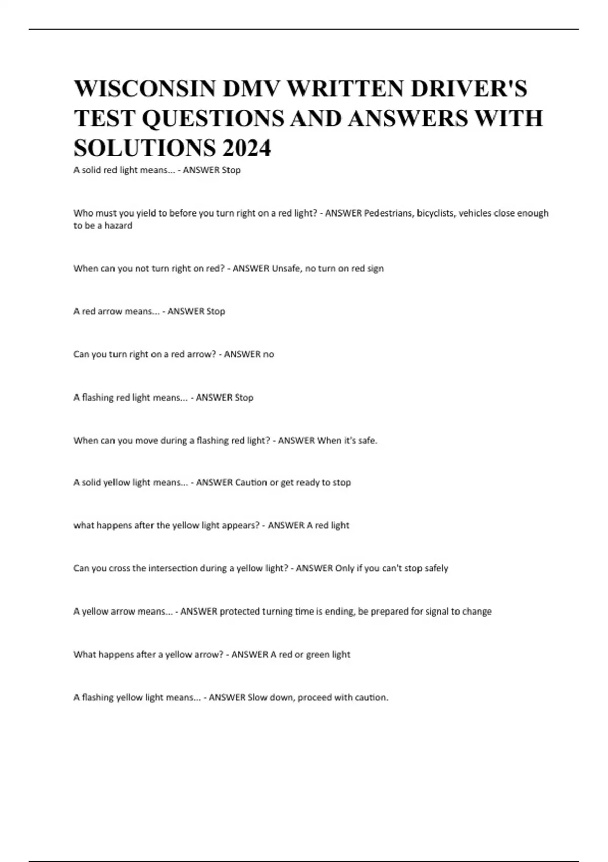 WISCONSIN DMV WRITTEN DRIVER'S TEST QUESTIONS AND ANSWERS WITH ...
