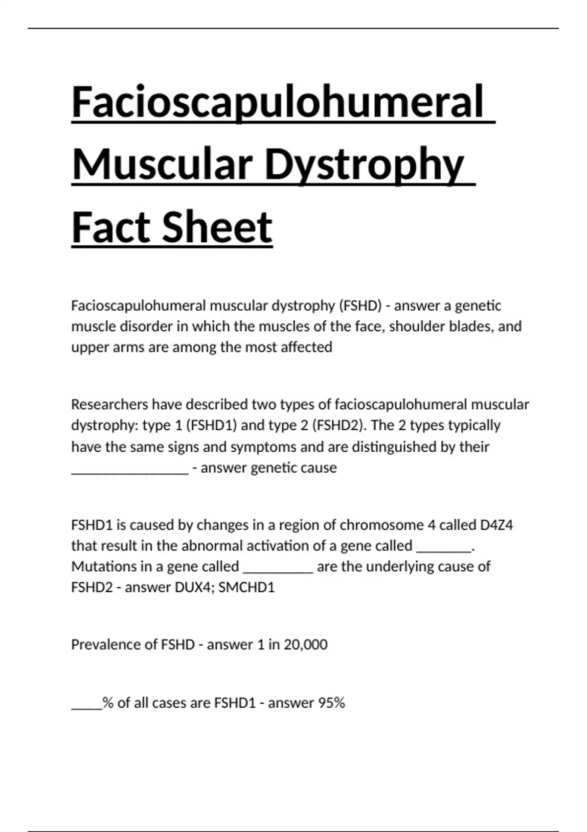 Facioscapulohumeral Muscular Dystrophy Fact Sheet. - Fshd 150 - Stuvia US
