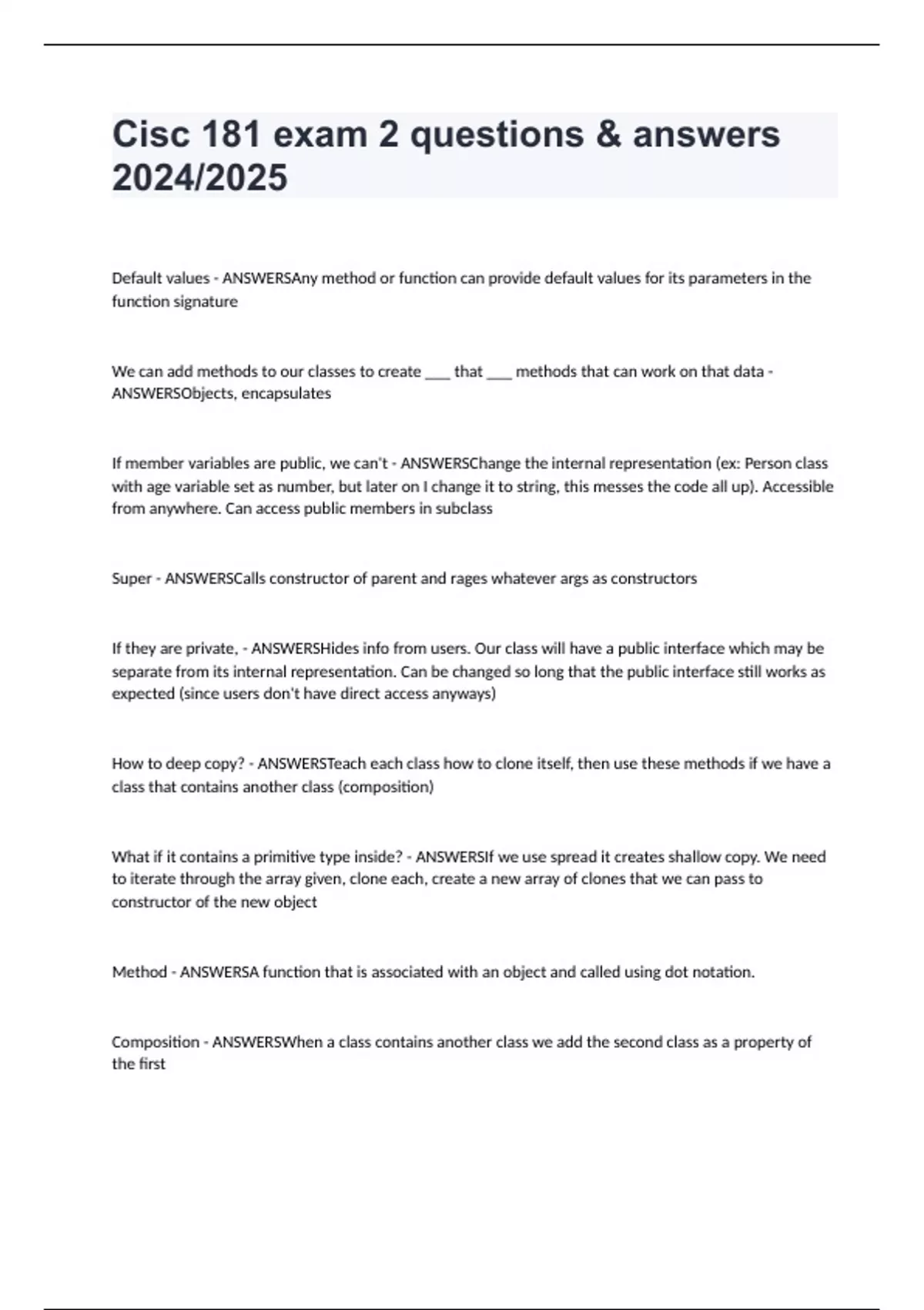 Cisc 181 exam 2 questions & answers 2024/2025 - Cisc 181 - Stuvia US