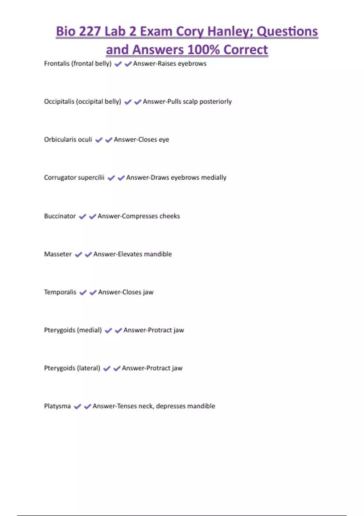 Bio 227 Lab 2 Exam Cory Hanley; Questions and Answers 100% Correct ...