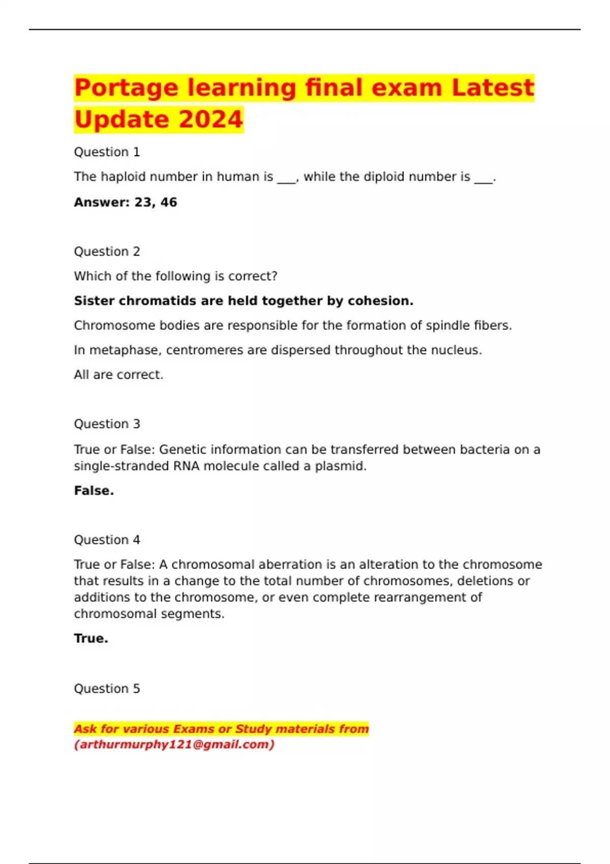 Portage learning final exam Latest Update 2024 - Portage Learning Bio ...