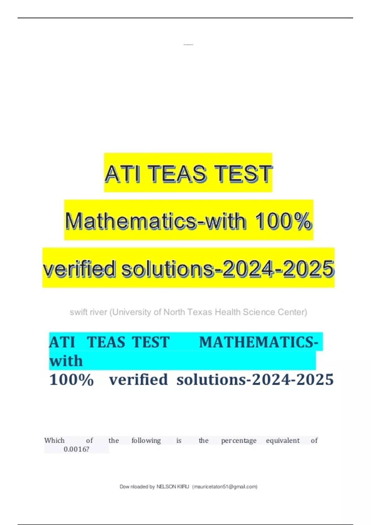 ATI TEAS TEST Mathematics-with 100% verified solutions- - ATI Teas ...
