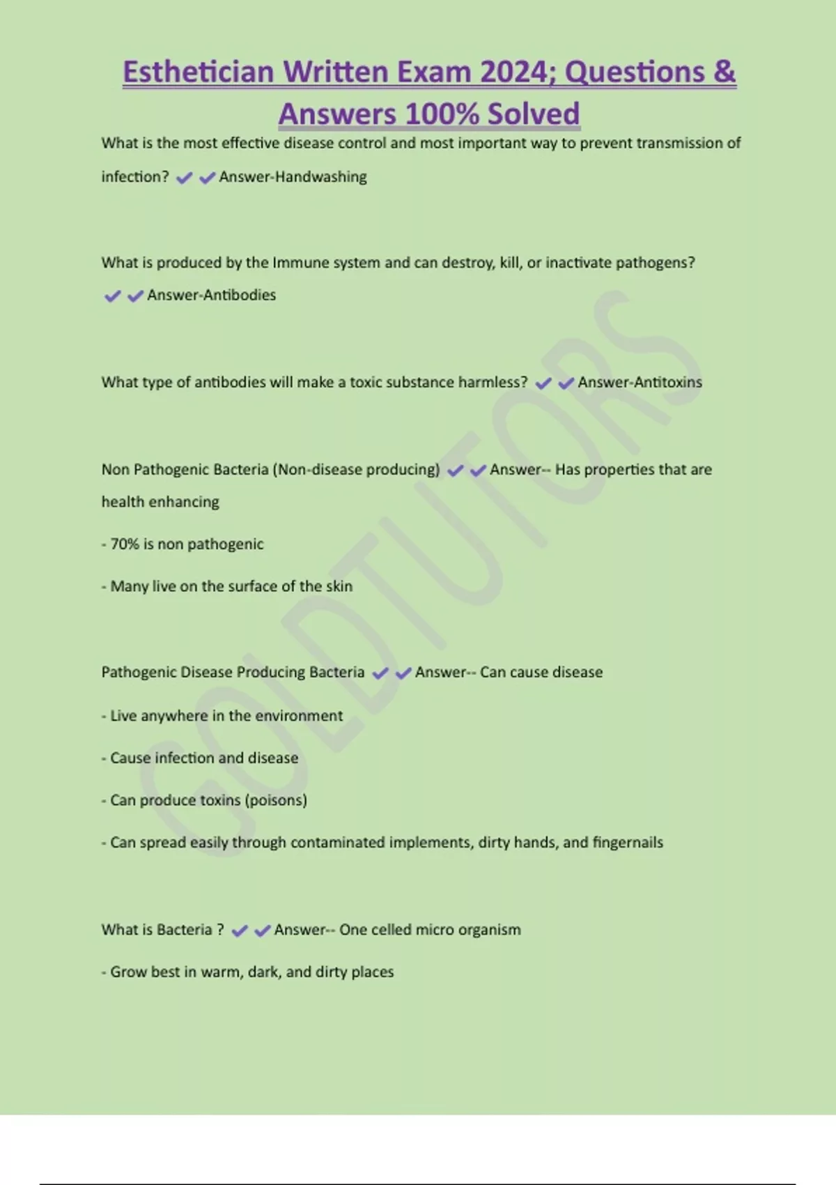 Esthetician Written Exam 2024; Questions & Answers 100% Solved ...