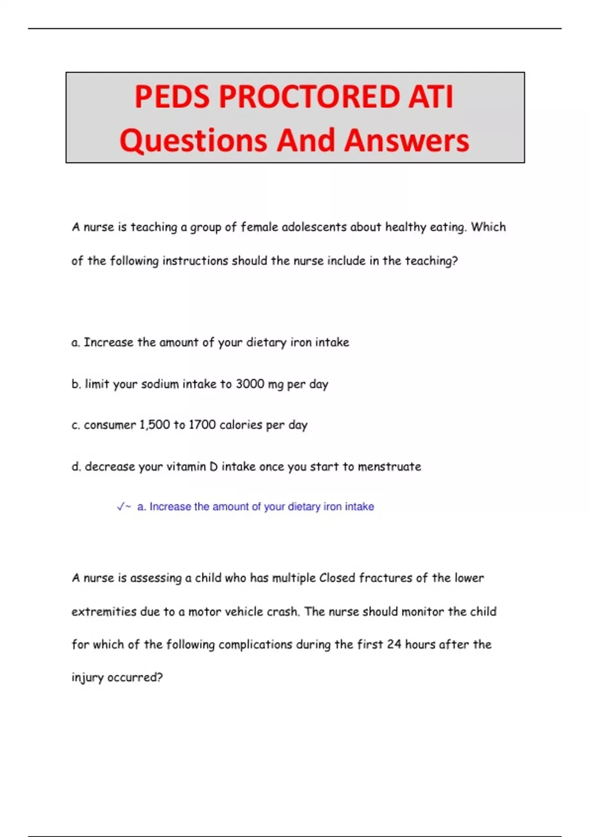 PEDS PROCTORED ATI Questions And Answers - PEDS PROCTOR - Stuvia US