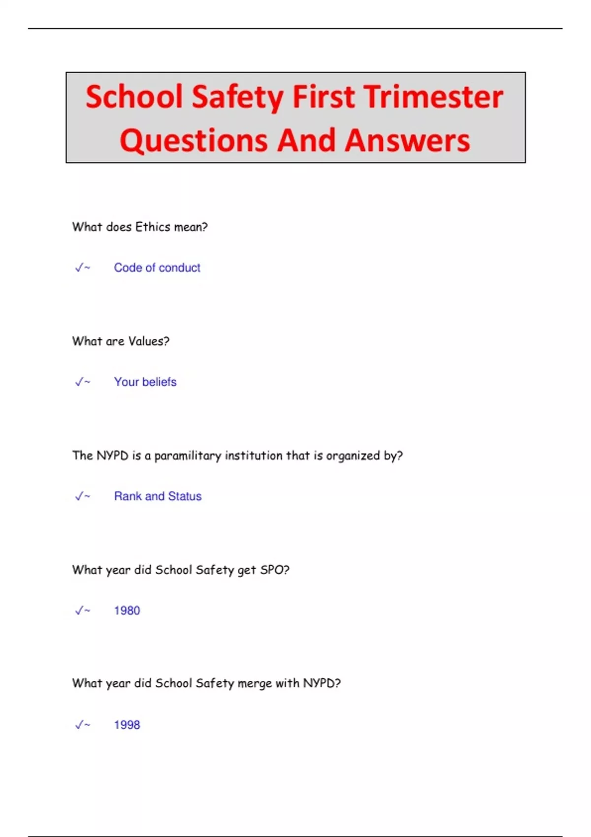 School Safety First Trimester Questions And Answers - School Safety ...