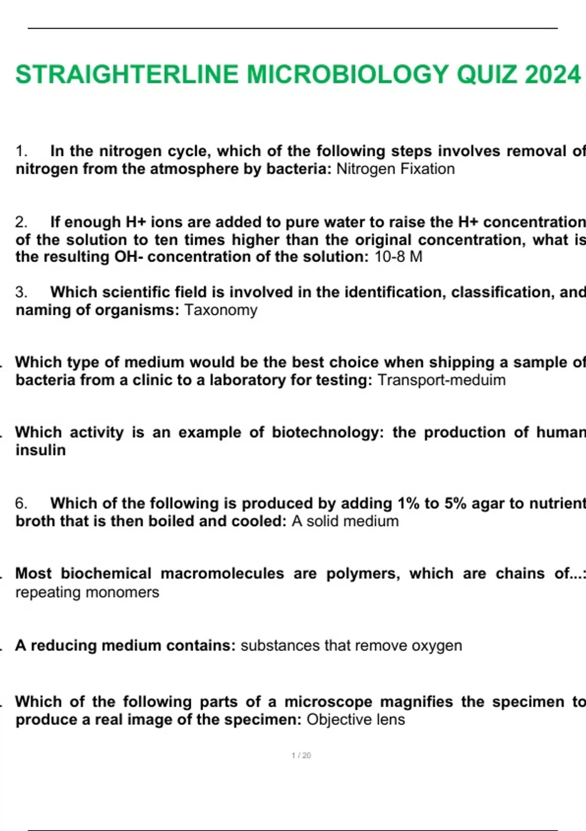 STRAIGHTERLINE MICROBIOLOGY QUIZ 2024 - BIO250L Microbiology Lab ...