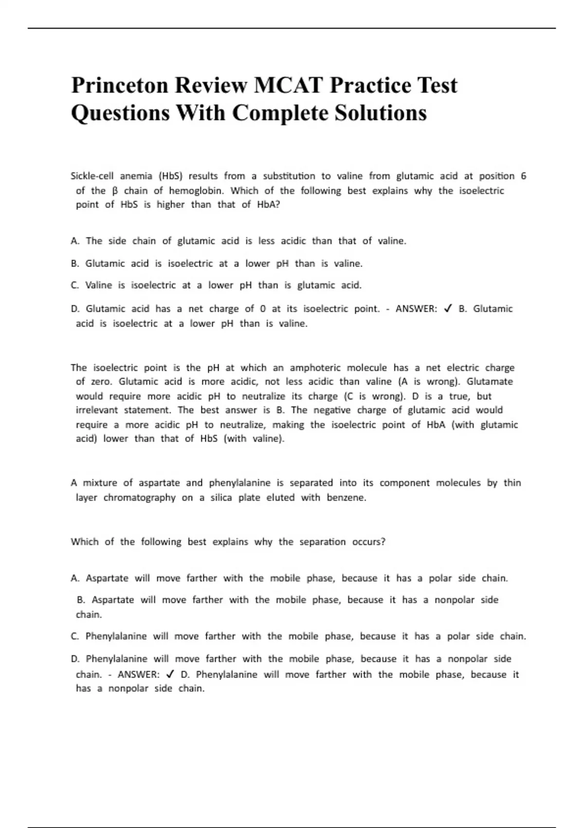 Princeton Review MCAT Practice Test Questions With Complete Solutions ...