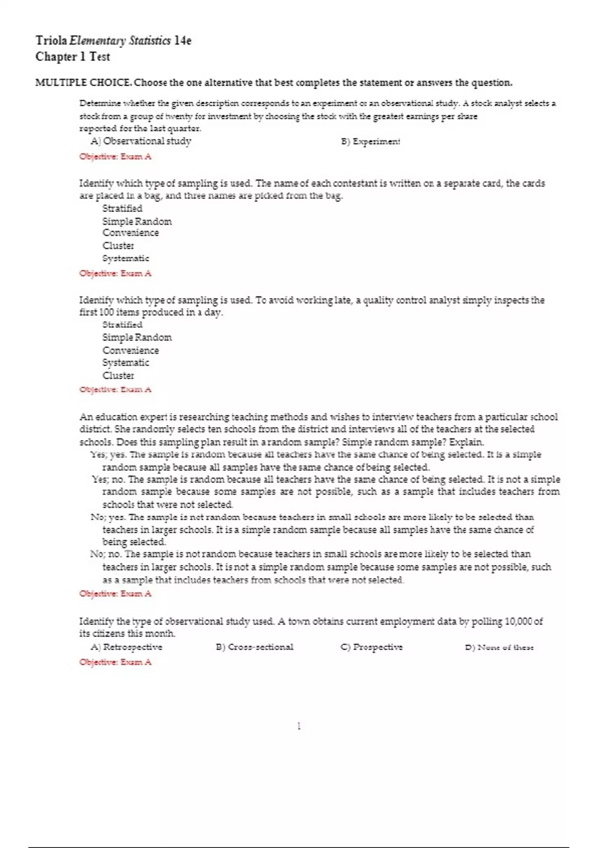 Test Bank Elementary Statistics, 14th Edition by Mario F. Triola ...