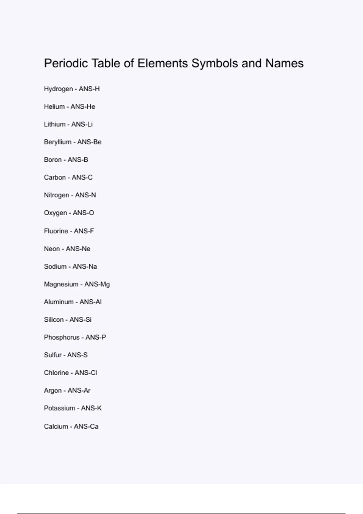 Periodic Table of Elements Symbols and Names (1 - Real Estate Law Ch. 1 ...