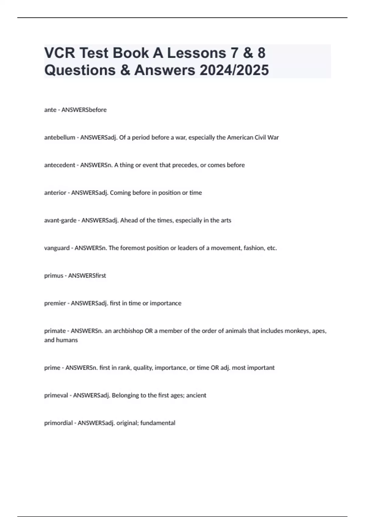 VCR Test Book A Lessons 7 & 8 Questions & Answers 2024/2025 - VCR ...