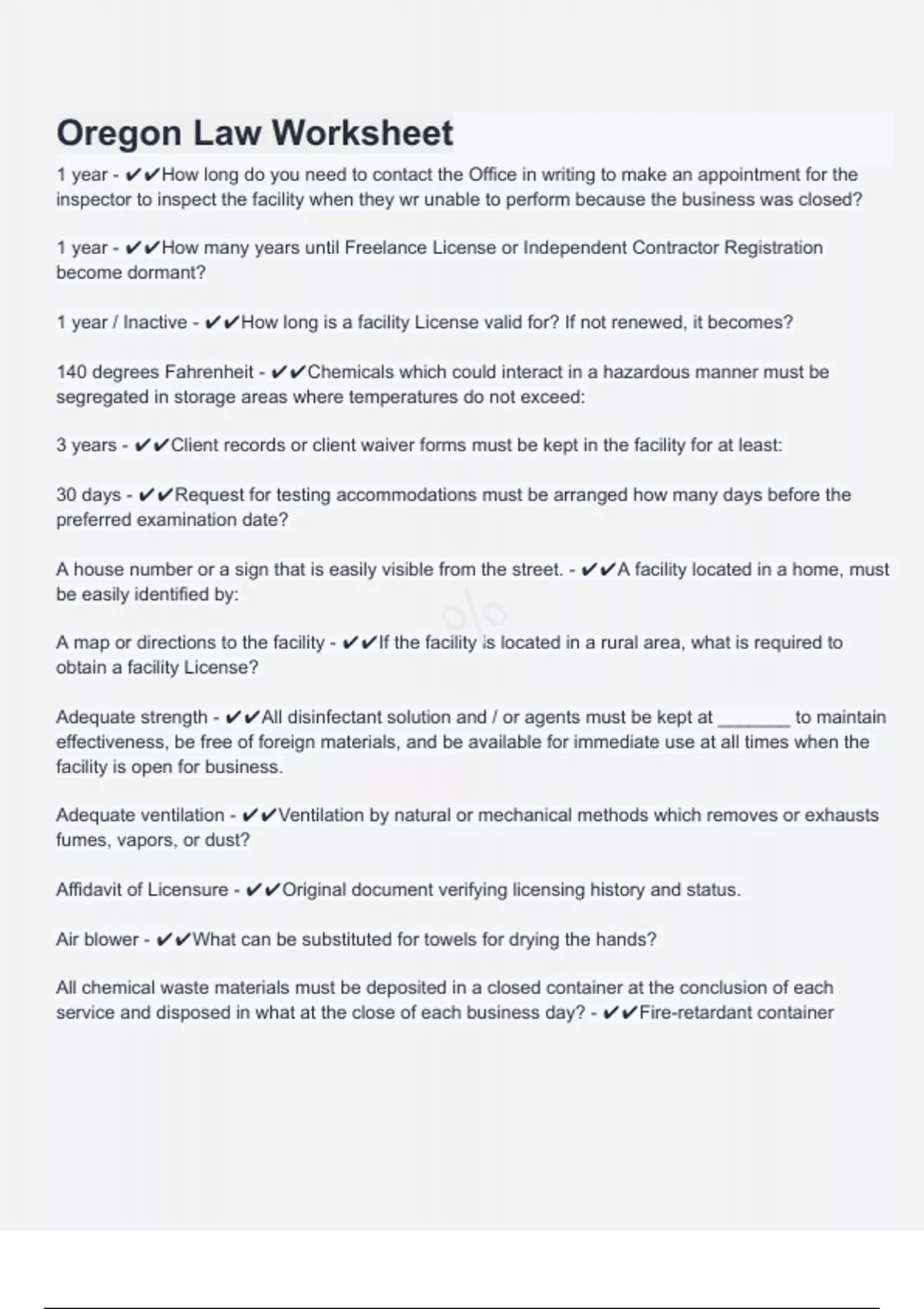 Oregon Law Worksheet Questions &Exam (elaborations) answers 100% ...